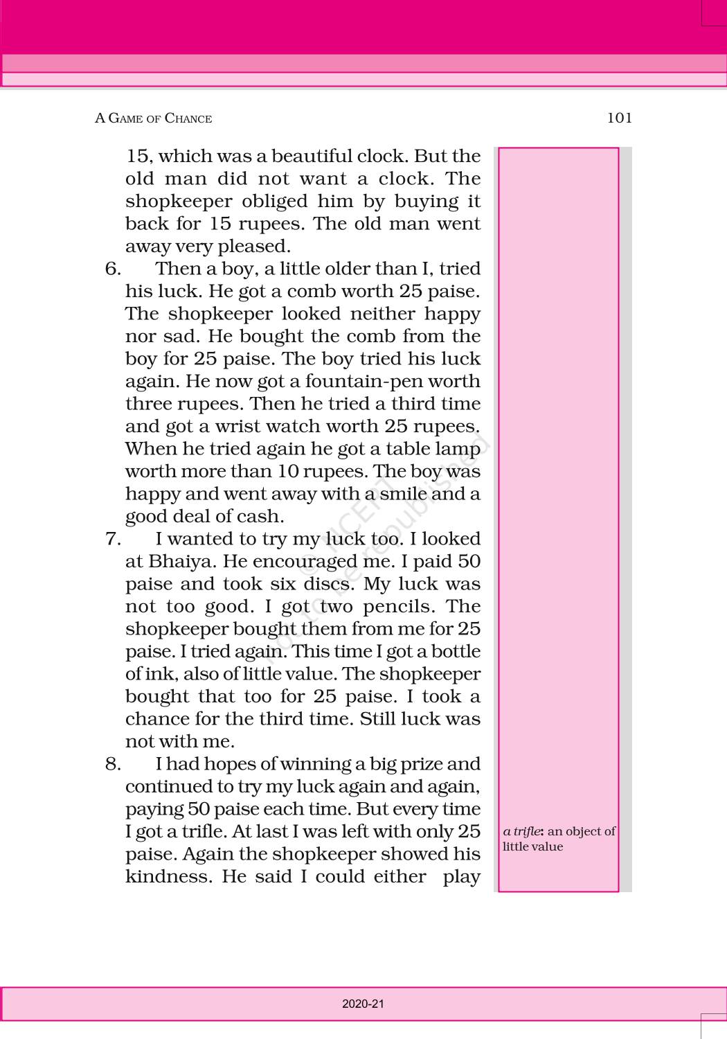 A Game Of Chance - NCERT Book of Class 6 English Honeysuckle